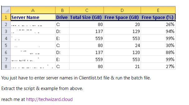 Disk Space Report – Excel | Tech Wizard